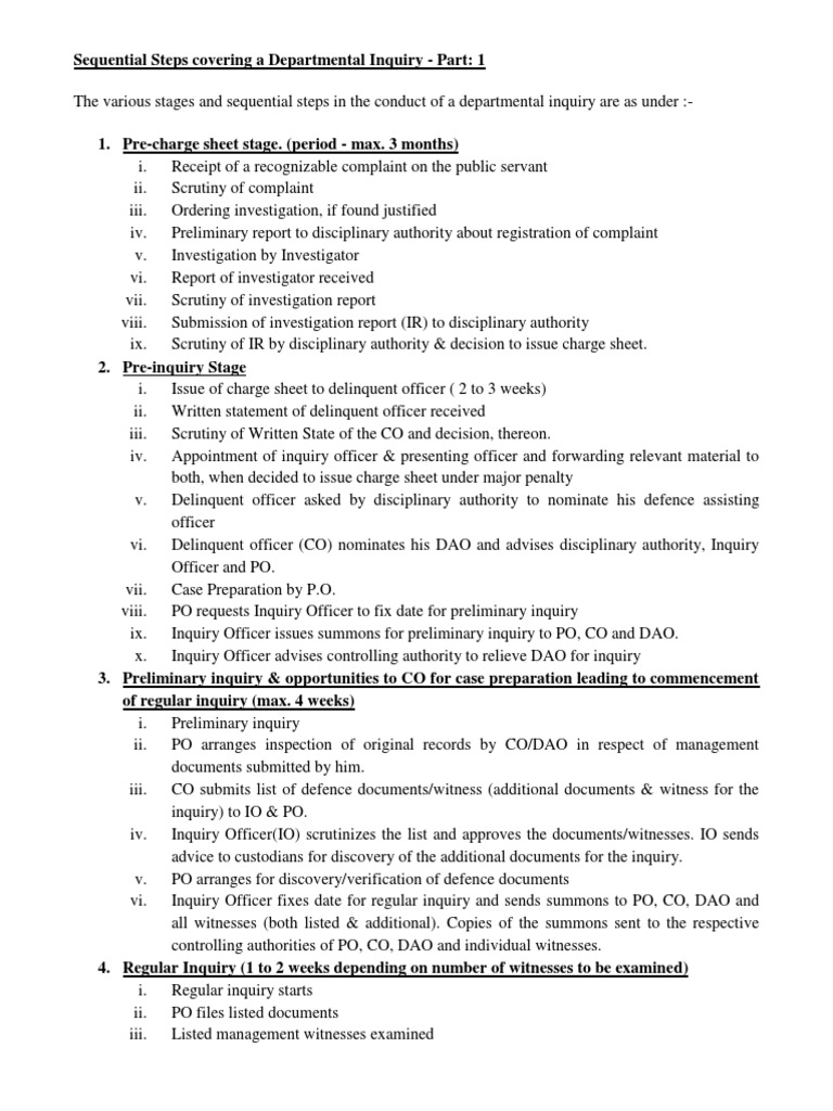 Sequential Steps Covering a Departmental Inquiry | Witness | Audit