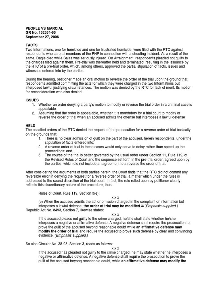 People Vs Marcial | PDF | Burden Of Proof (Law) | Affirmative Defense