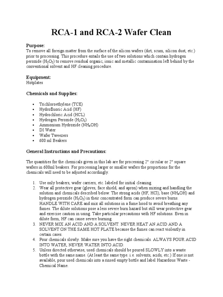 RCA 1 and 2 Wafer Clean | PDF | Solvent | Hydrogen Peroxide