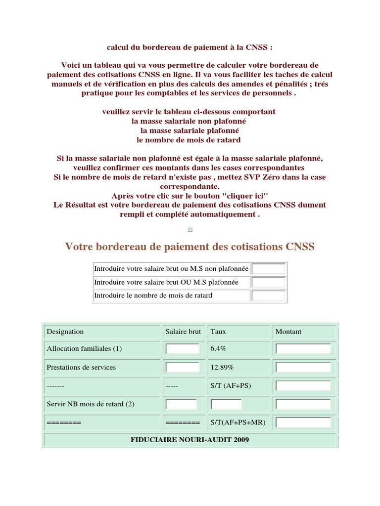 Calcul Du Bordereau de Paiement à La CNSS
