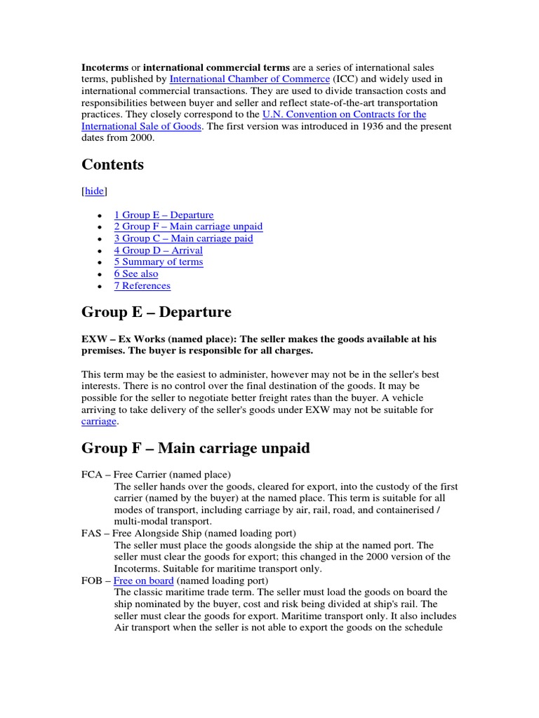Incoterms or International Commercial Terms Are A Series of ...