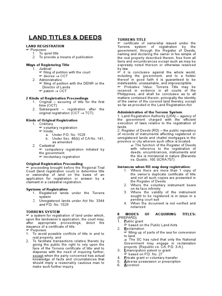 Land Titles and Deeds | PDF | Deed | Title (Property)
