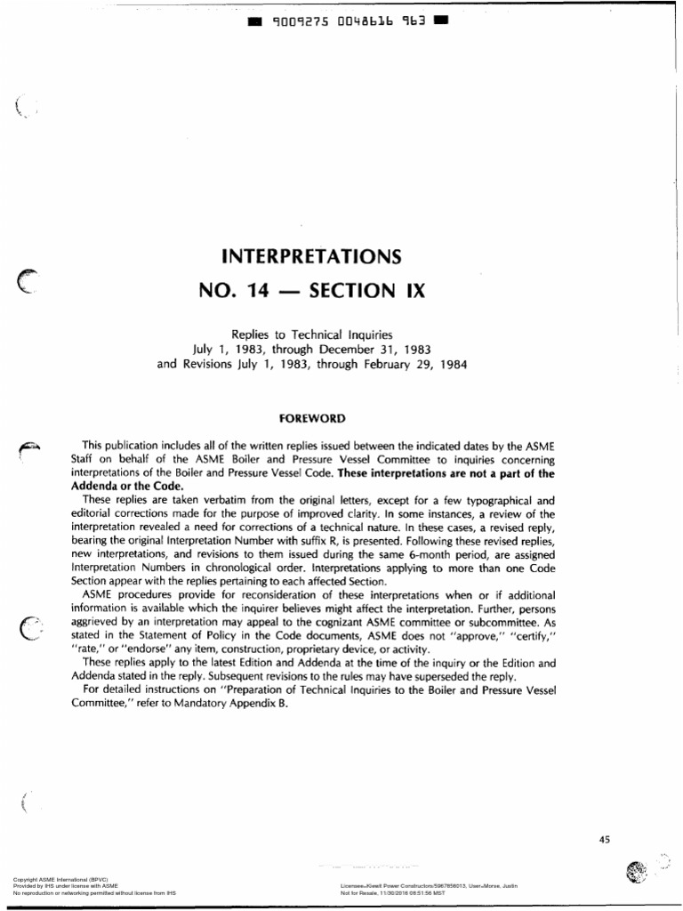 ASME IX Interpretations No. 14 | PDF | Welding | Construction