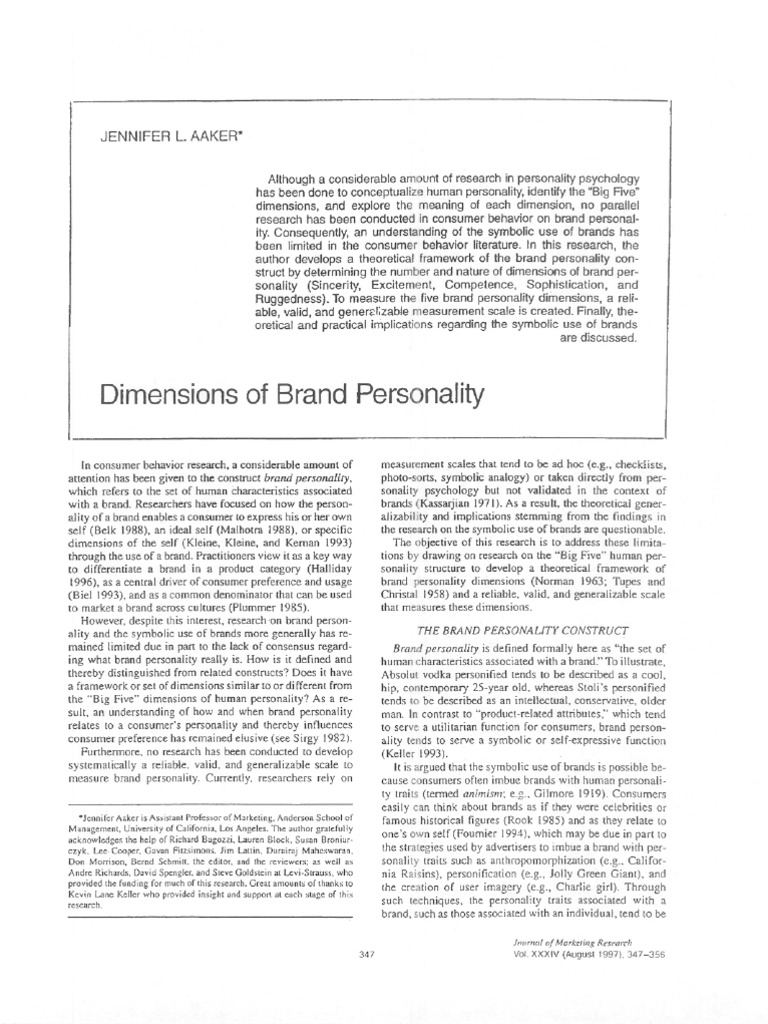 Dimensions of Brand Personality | PDF | Personality Psychology | Factor ...