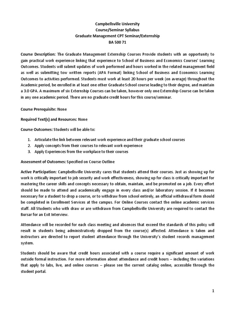 Graduate Management CPT Seminar Syllabus | PDF | Graduate School ...