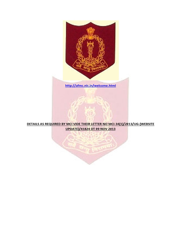 Details of Afmc As Per Requirements of Mci | PDF