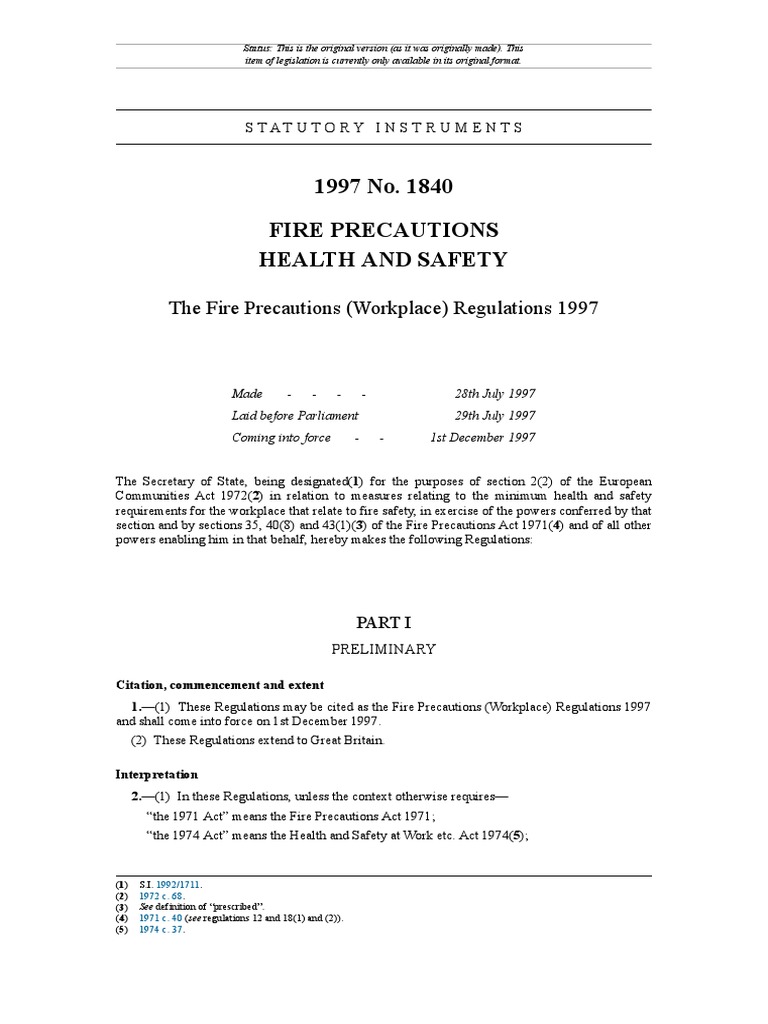 The Fire Precautions Regulations 1997 | PDF | Legal Personality | Safety