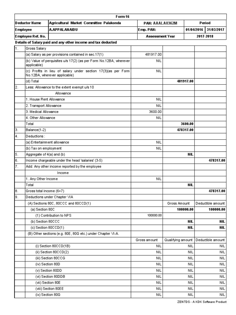 Form 16 | PDF | Tax Deduction | Salary