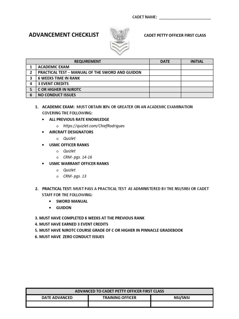 Advancement Checklist PO1 | PDF | Test (Assessment) | Postgraduate ...