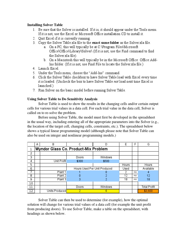 Using Solver Table | PDF | Microsoft Excel | Spreadsheet