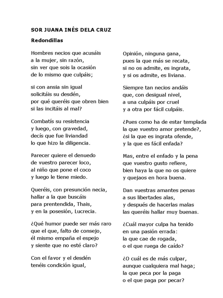 Redondillas de Sor Juana Inés de la Cruz | PDF