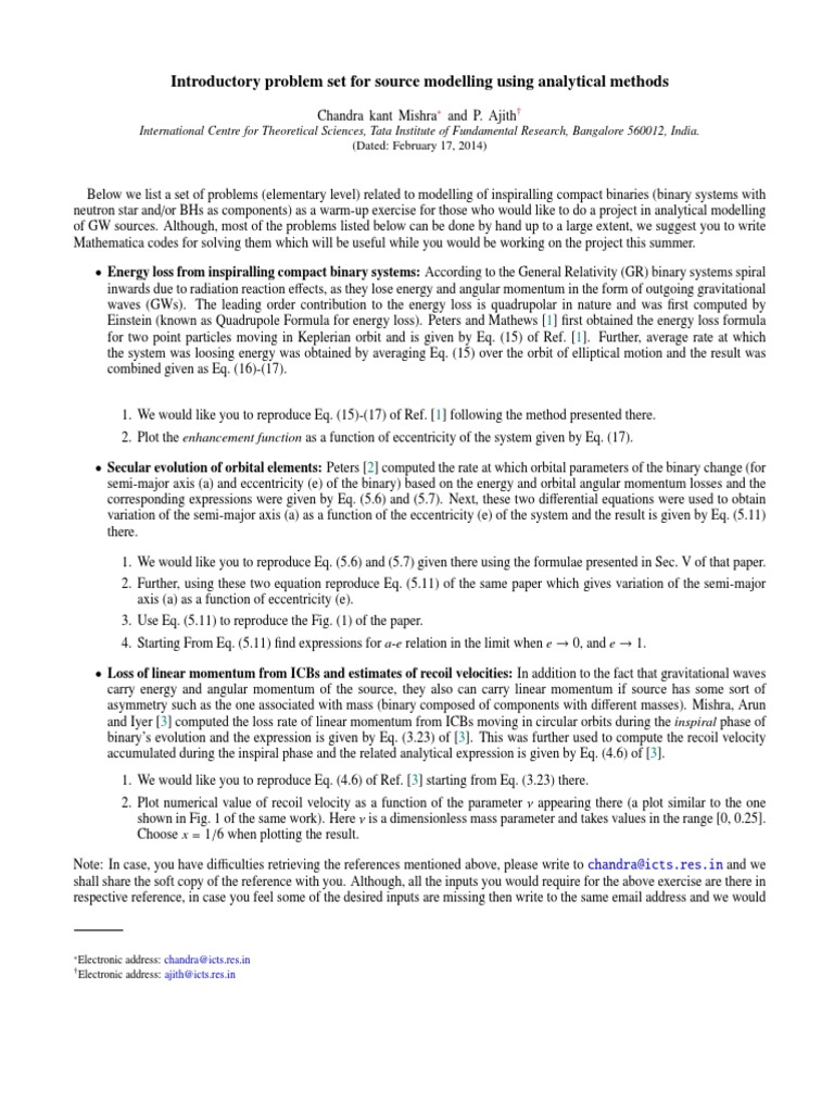 Introductory Problem Set For Source Modelling Using Analytical Methods ...