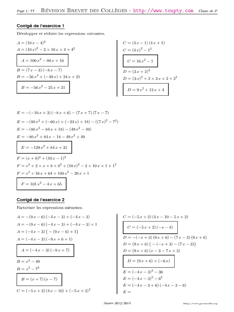 Exercices Calcul Litteral 3eme 1 Corrige PDF | PDF