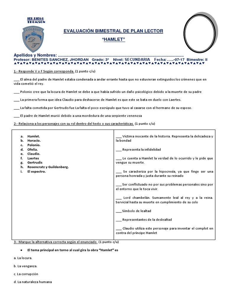 Examen Bimestral Plan Lector - 3ero de Secundaria | PDF | Aldea