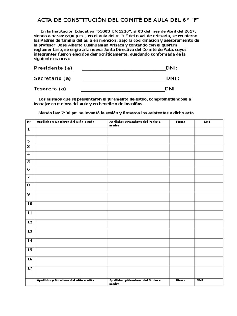 Acta de Conformacion de APAFA | PDF