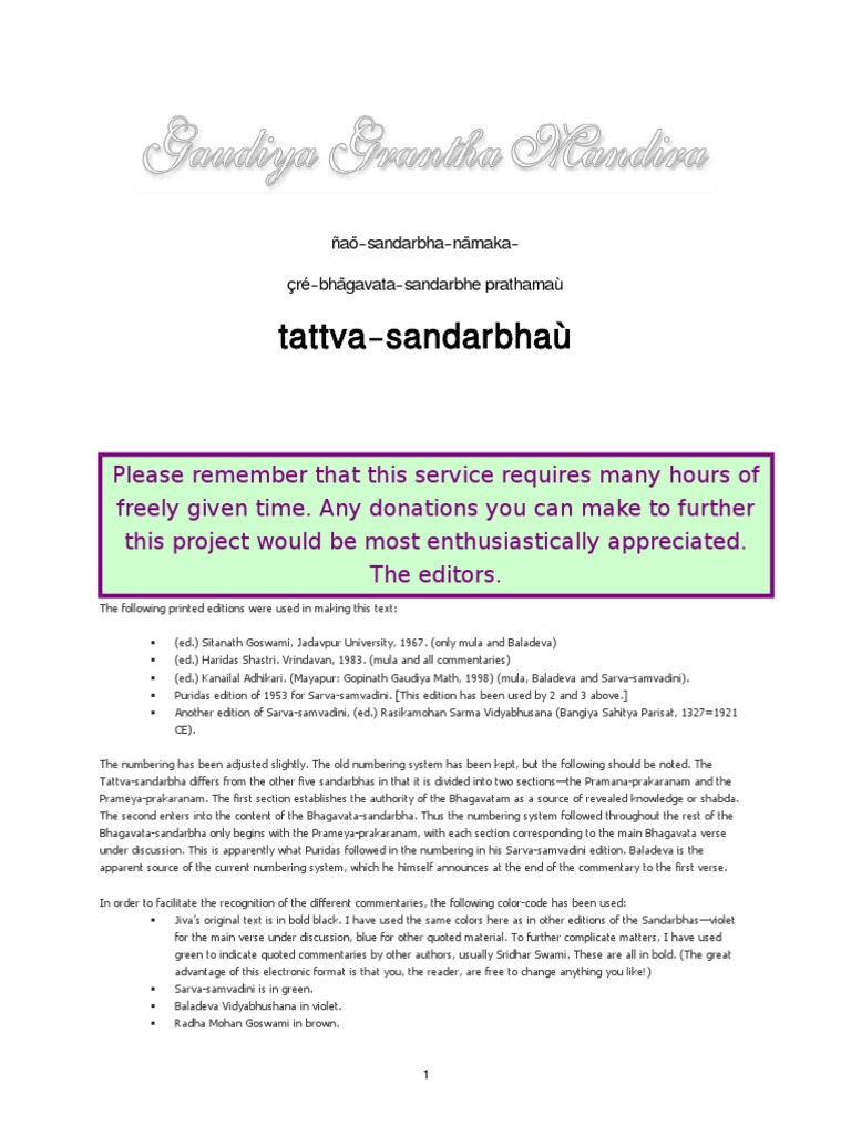 Sat-Sandarbha - 1 - Tattva Sandarbha - Jiva Gosvamin | PDF | Foreign ...
