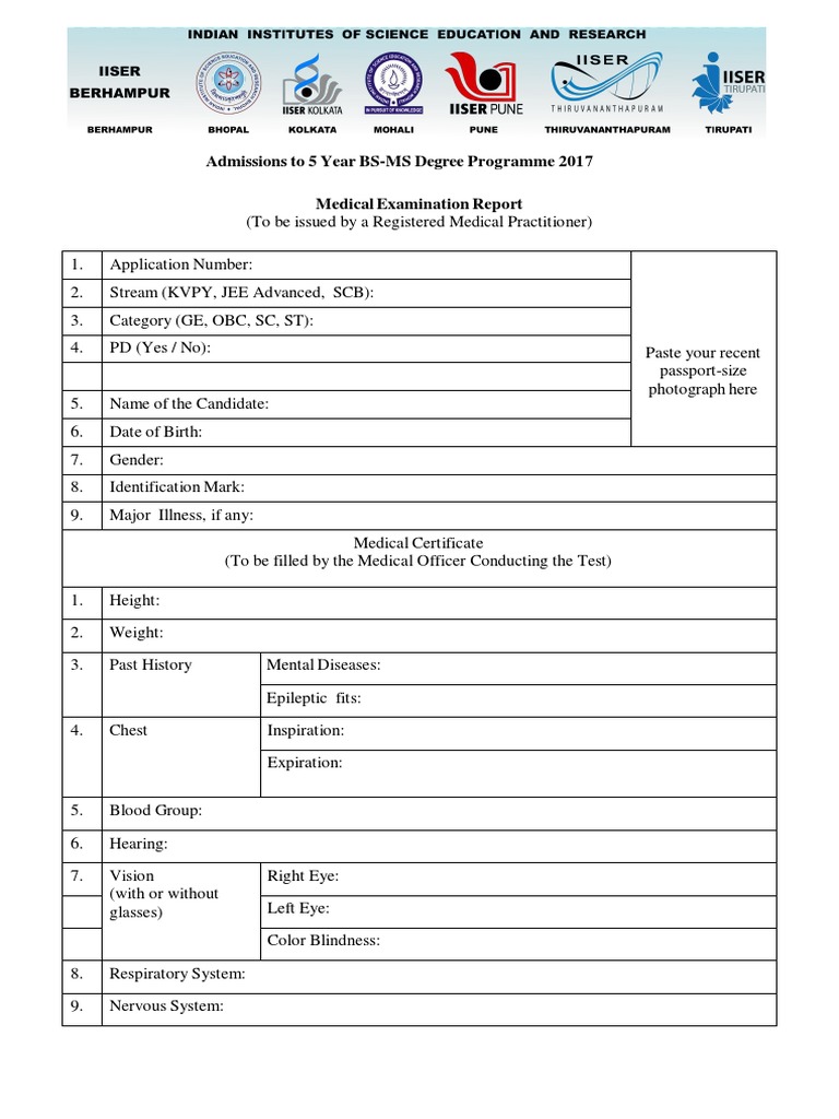 IISER Medical Report Format PDF | PDF