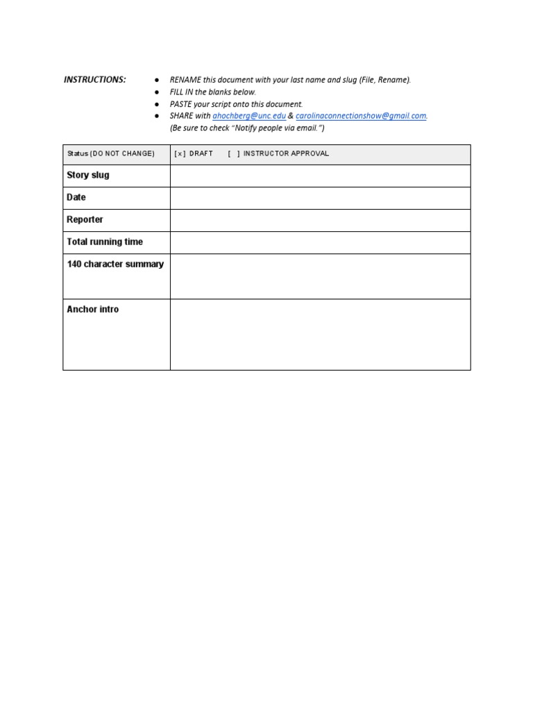 Carolina Connection Script Template | PDF