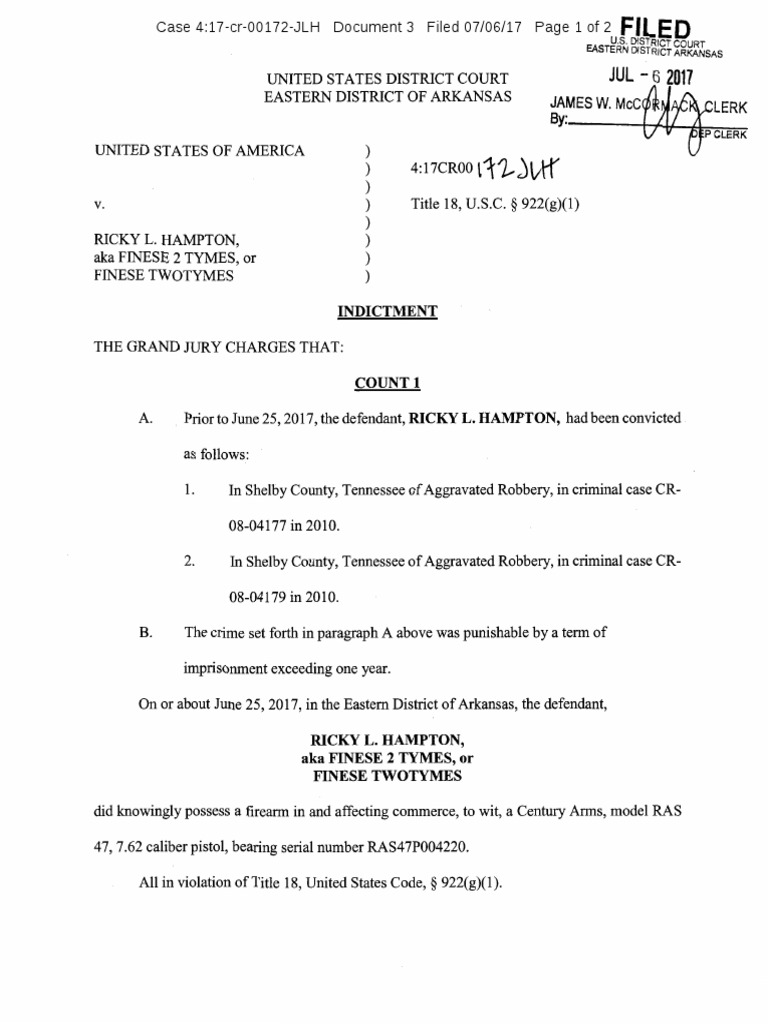 Ricky Hampton Federal Indictment | PDF | Indictment | United States Code