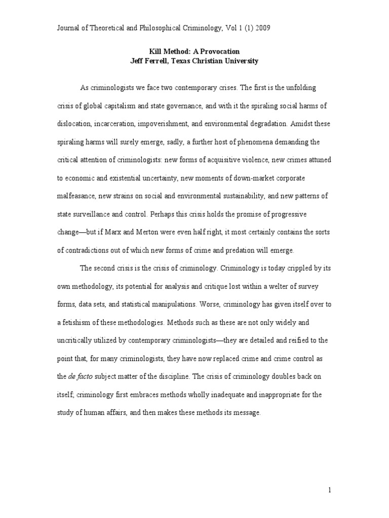 Kill Method A Provocation Jeff Ferrell PDF | PDF | Criminology ...