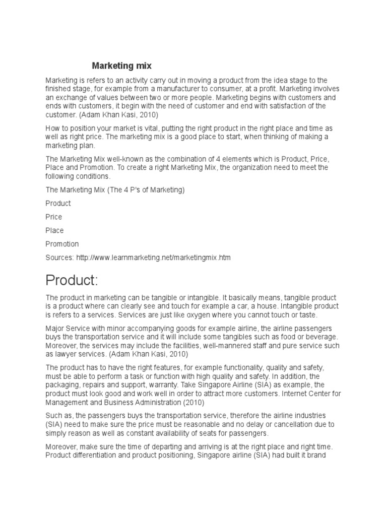 Marketing Mix | PDF | Sales | Marketing