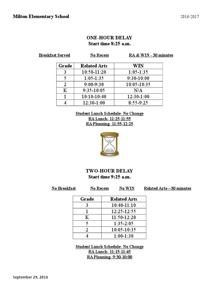 Milton Elementary School Delay Schedule | PDF
