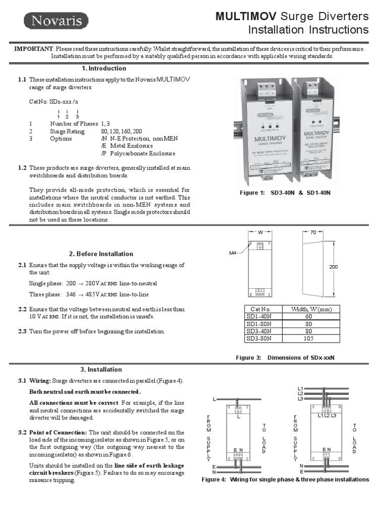 MULTIMOV Surge Diverters: Installation Instructions | PDF | Fuse ...
