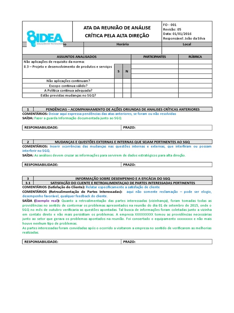 Ata Da Reunião de Análise