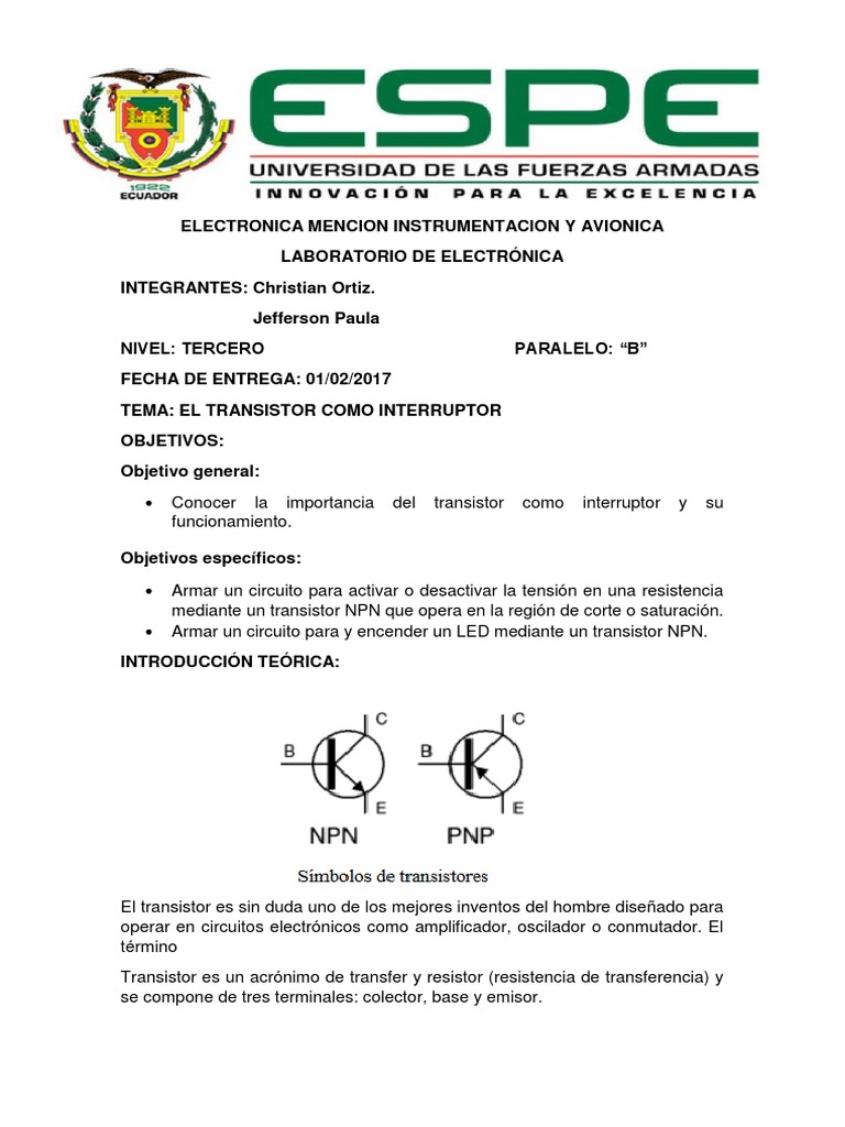 Transistor Como Interruptor | PDF | Transistor | Transistor de unión bipolar