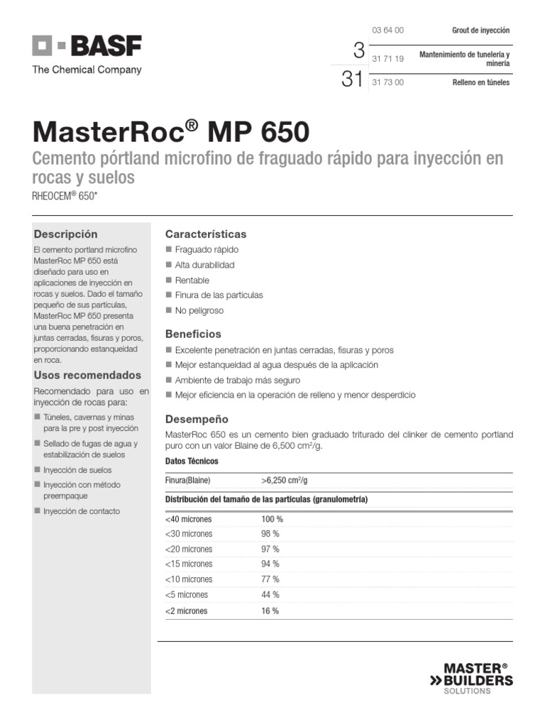 TDS MasterRoc MP 650 | PDF | Cemento | Calidad (comercial)