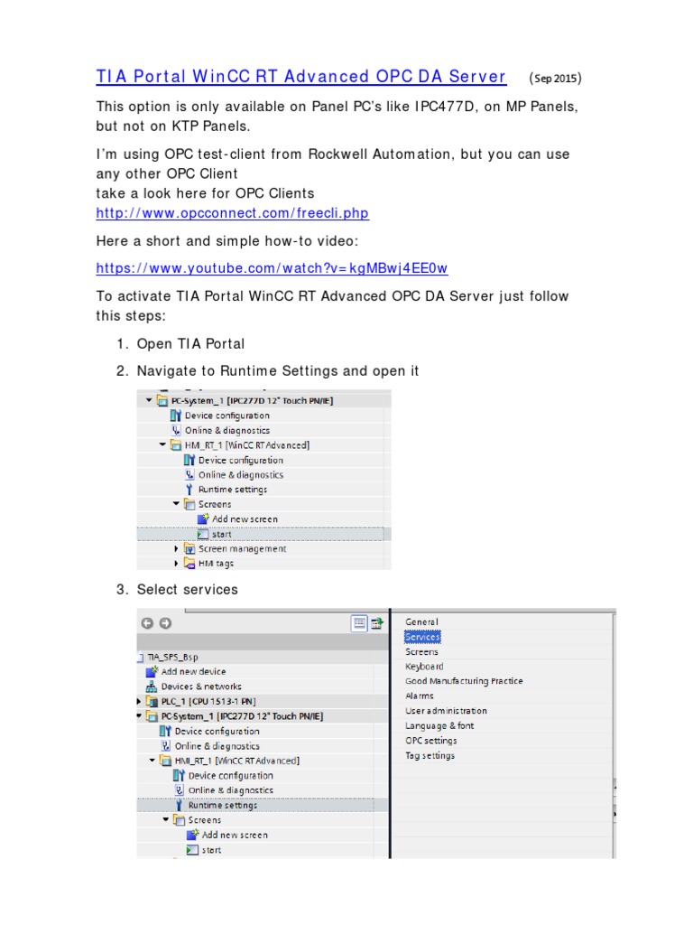 TIA Portal WinCC RT Advanced OPC DA Server
