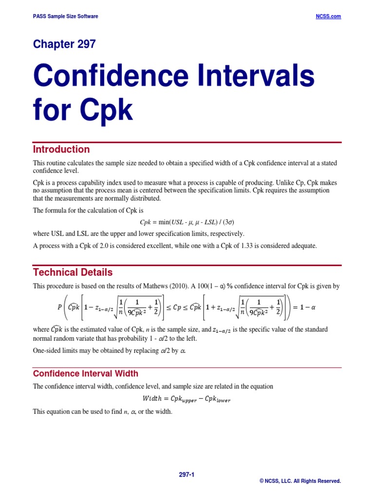 Confidence Intervals For CPK | Download Free PDF | Confidence Interval | Sample Size Determination