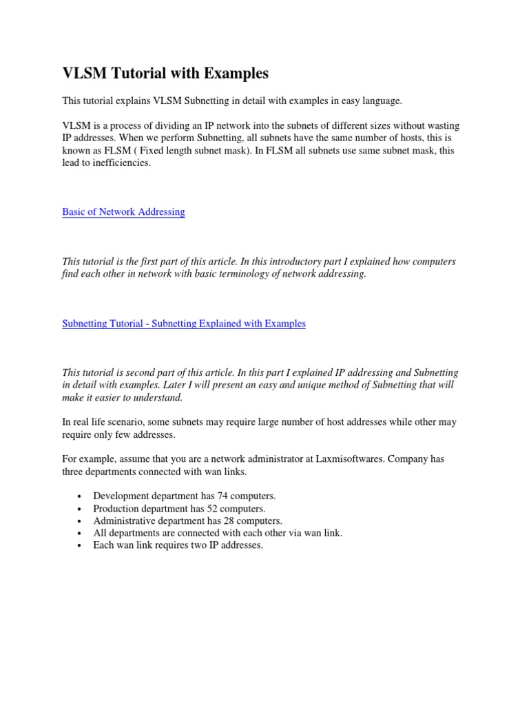 VLSM Tutorial With Examples | PDF | Internet Architecture | Network Architecture