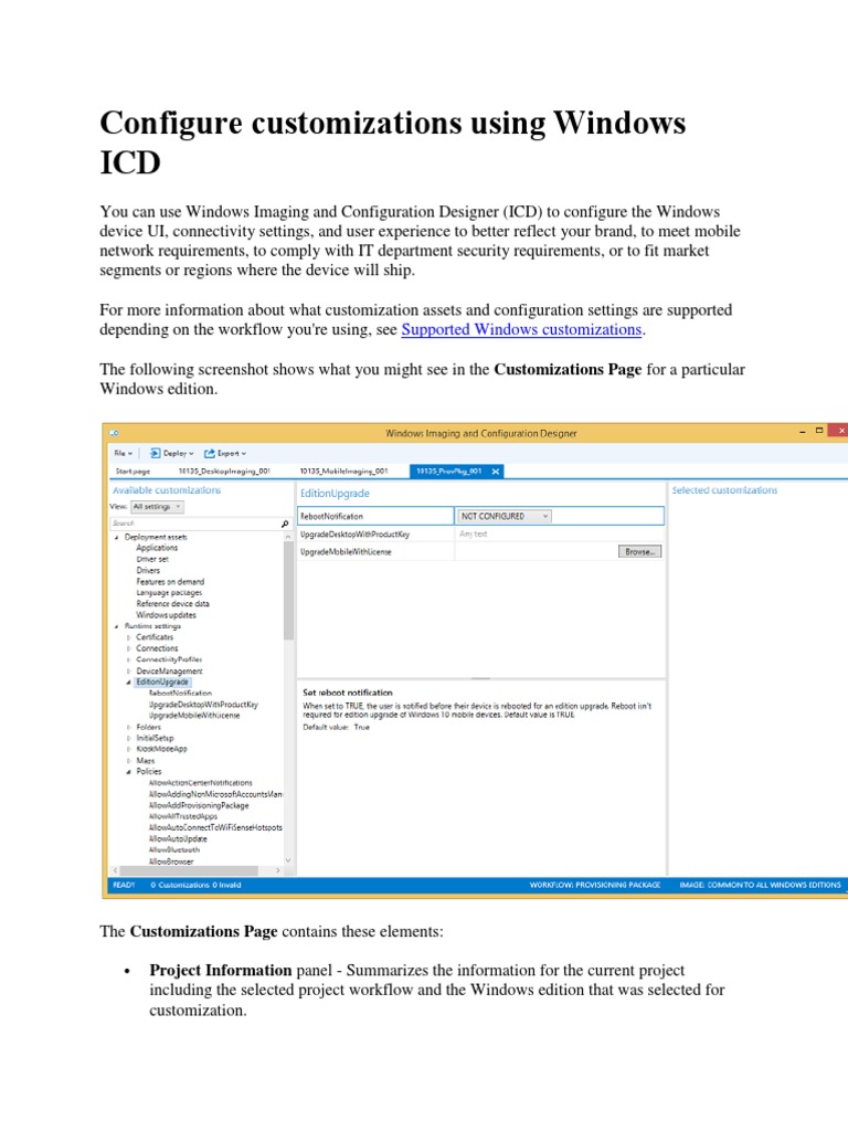 Configure Customizations Using Windows ICD | PDF | Microsoft Windows ...