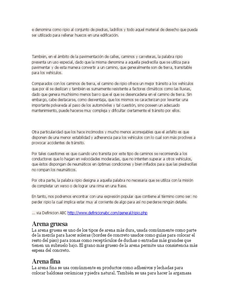 Definición y uso del ripio en construcción | PDF | Arena | Roca (geología)
