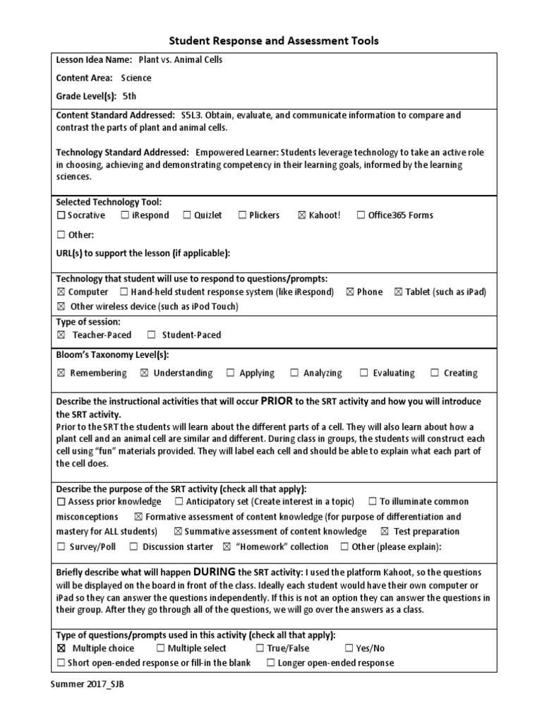 Kahoot Lesson Plan | PDF | Educational Assessment | Cell (Biology)