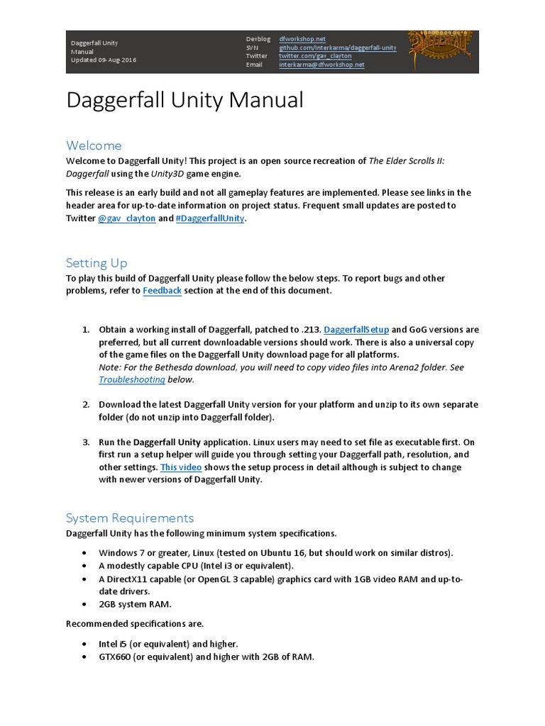 Daggerfall Unity Manual | PDF | Shader | Texture Mapping
