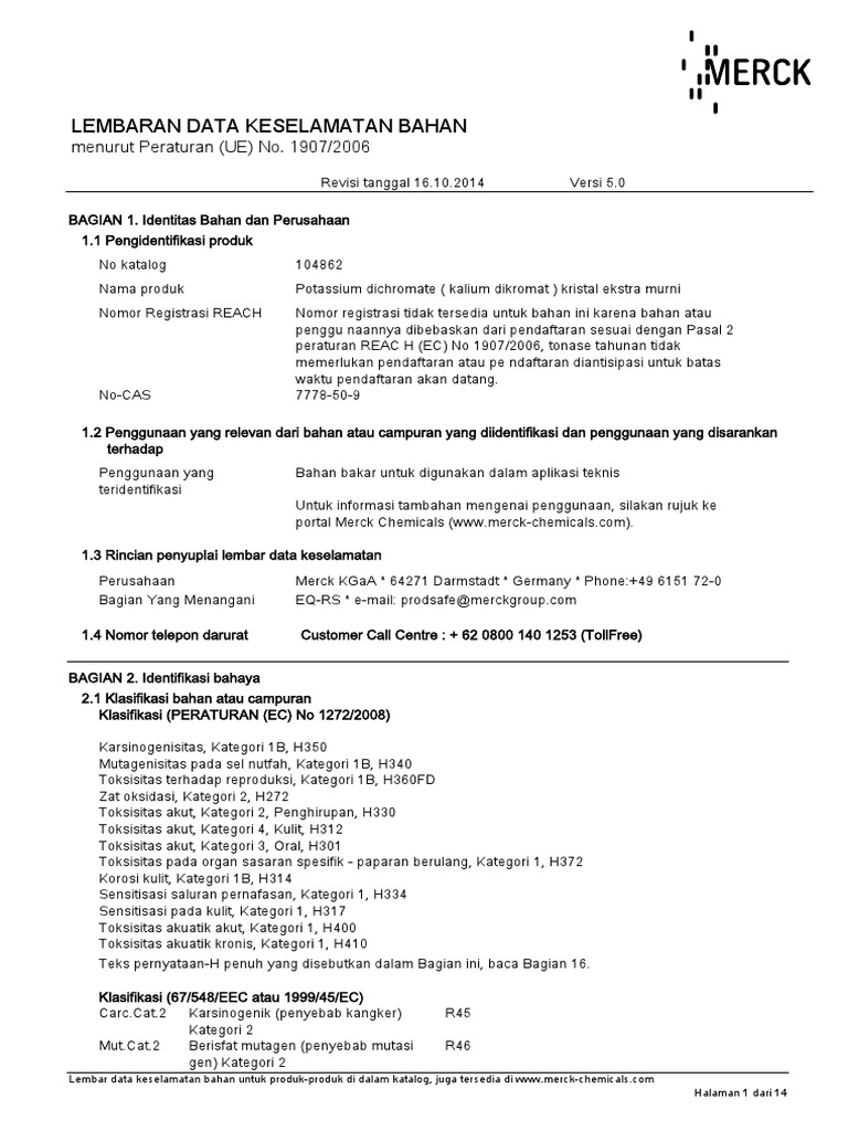 MSDS Kalium Dikromat | PDF