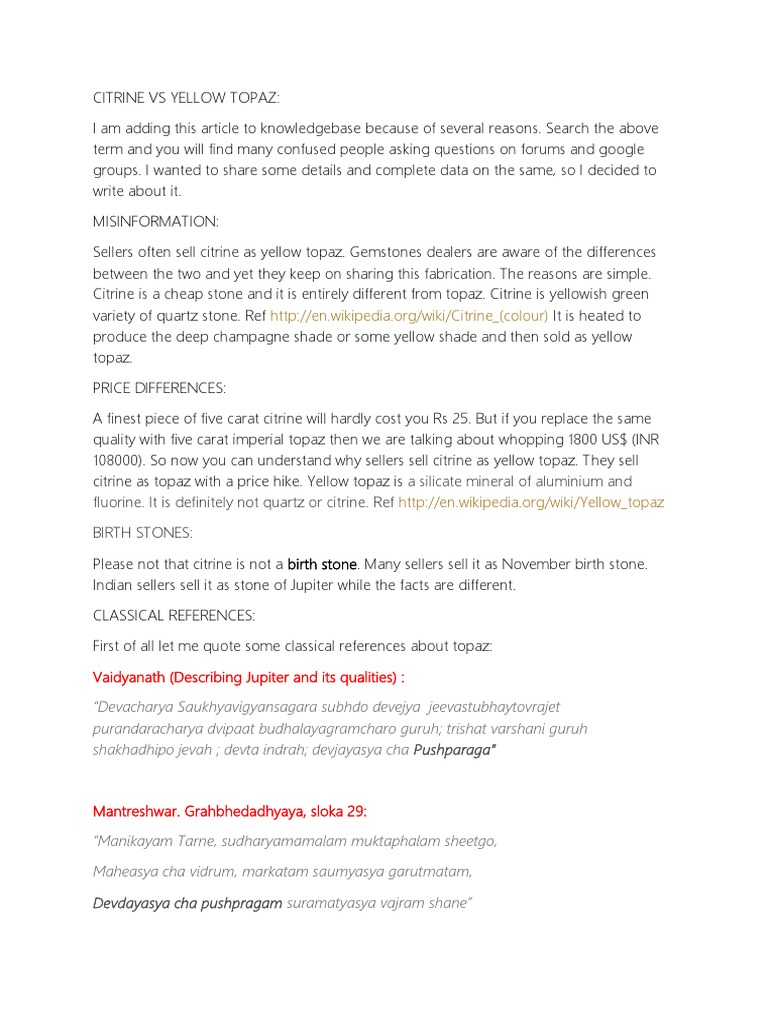 Citrine Vs Yellow Topaz | PDF | Quartz | Gemstone