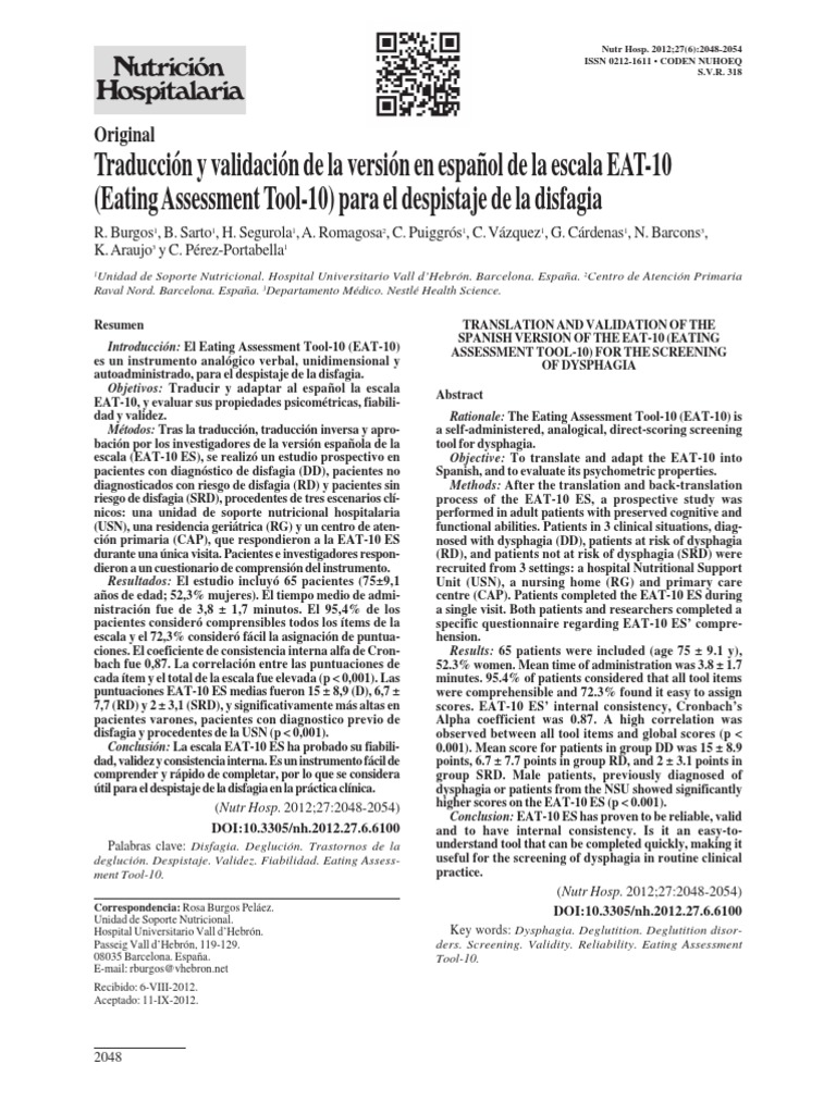 Valoracion Eat-10 PDF | PDF | Medicina | Cuidado de la salud