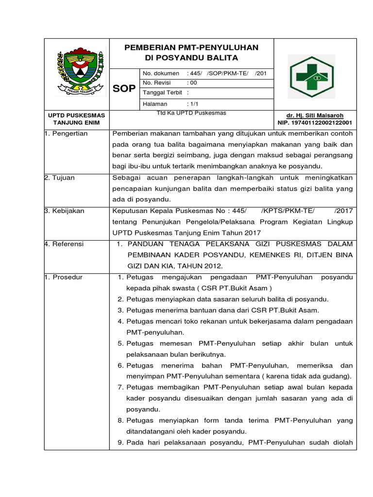 Sop Pemberian Pmt-Penyuluhan Di Posyandu Balita | PDF