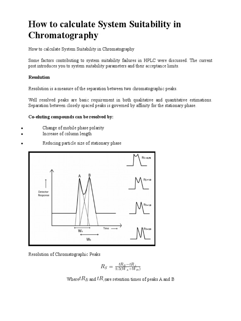How To Calculate System Suitability in Chromatography: Resolution | PDF ...