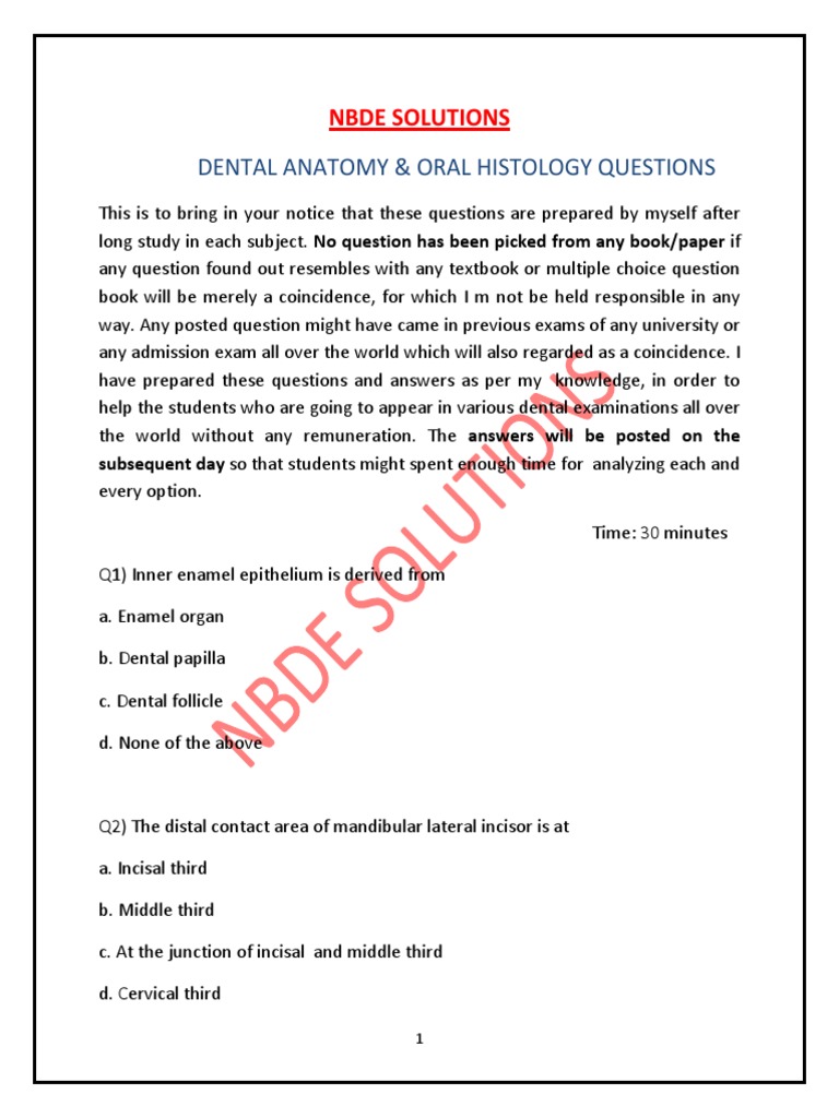 Dental Anatomy Exam Questions & Answers | PDF | Dental Anatomy | Mouth