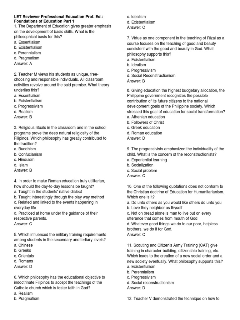 LET Reviewer Professional Education Prof | PDF | Philosophy Of ... LET Reviewer Professional Education Prof | PDF | Philosophy Of ...