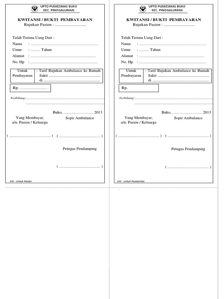 Kwitansi Rujukan Ambulance PKM Buko 2013 | PDF