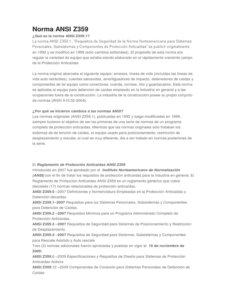 Norma ANSI Z359 | Descargar gratis PDF | Science | Ciencia (general)