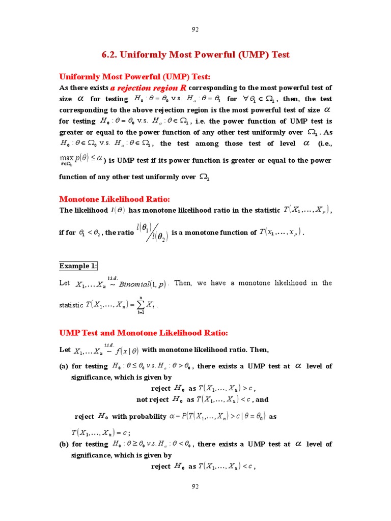 Uniformly Most Powerful (UMP) Test | PDF | Statistical Hypothesis ...