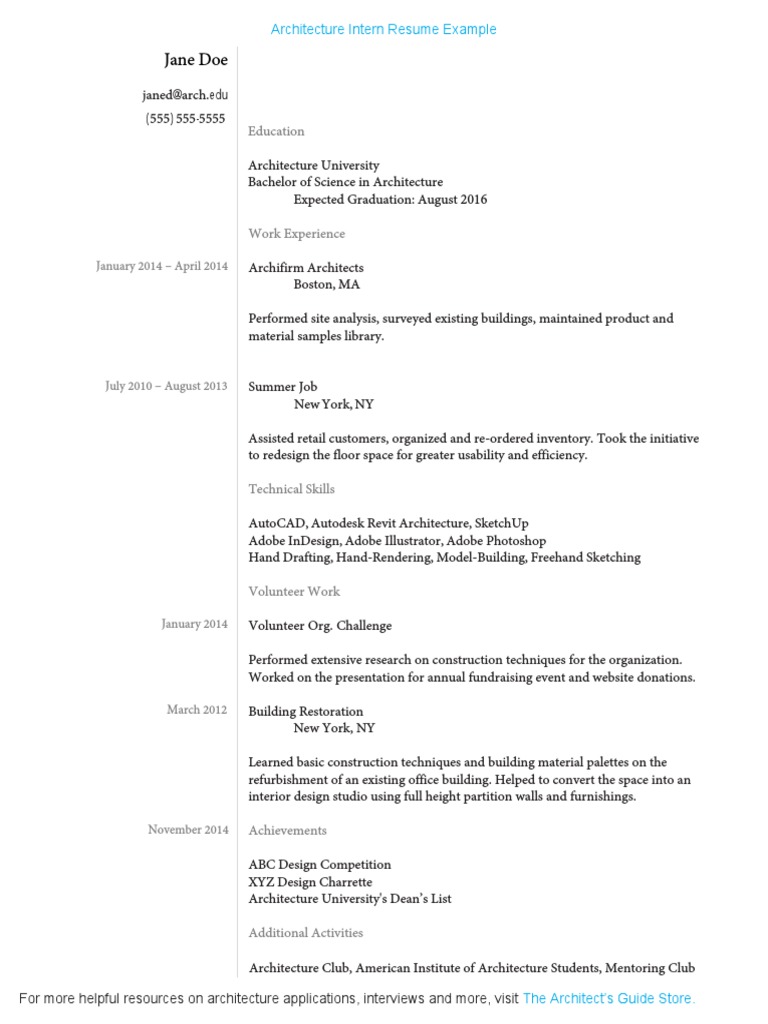 Architecture Intern Resume Example | Design | Technology