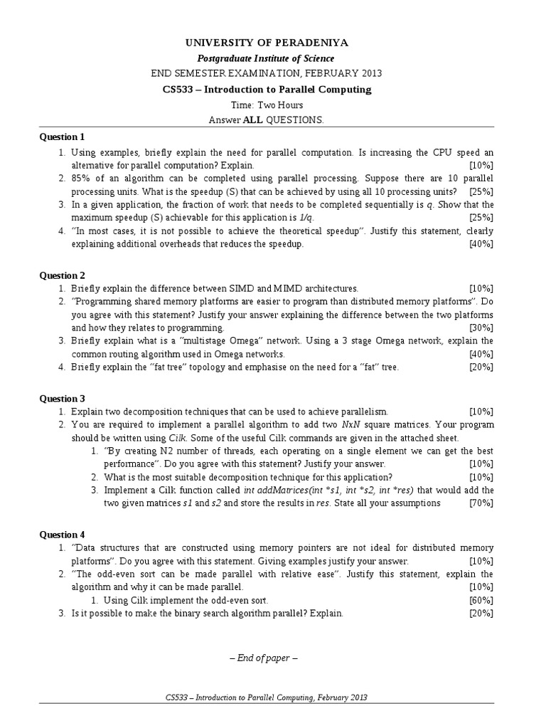 SC533 2013 Exam Final | PDF | Parallel Computing | Computing Infrastructure
