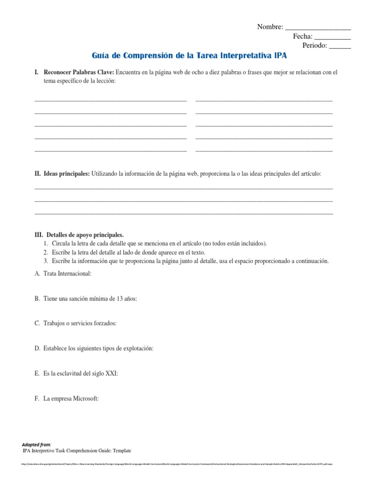 Lesson 2 Unit Plan Comprehension Guide Ipa Interpretivetasks | PDF | Trata de personas ...